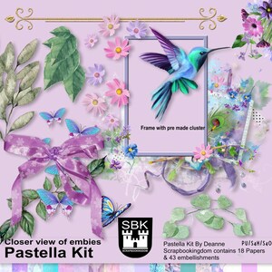 Pastella Digital Scrapbooking Kit Flowers Plus Premade Floral Frame ...