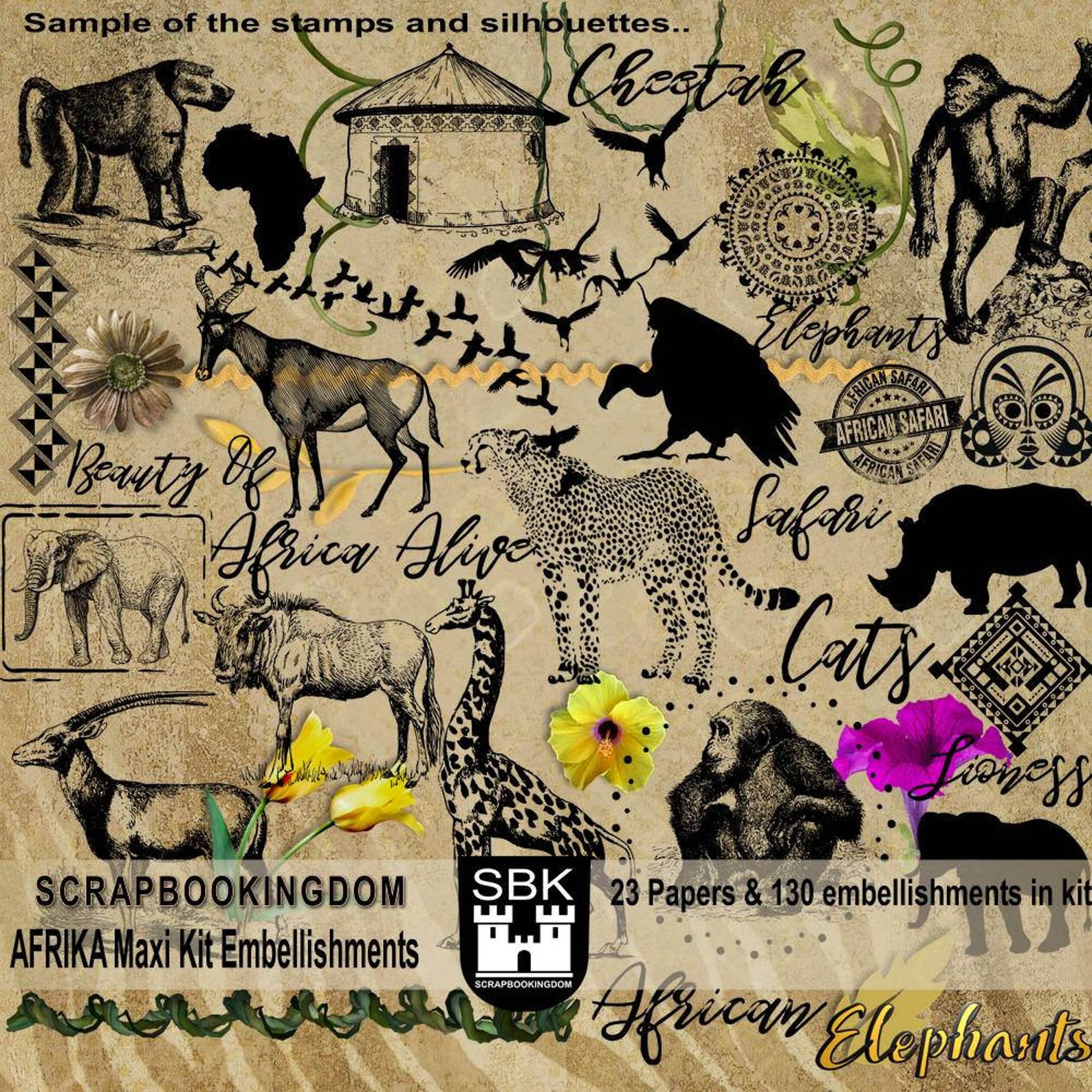 AFRIKA Digital scrapbook kit African theme Animals and | Etsy