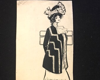 Ca. 1900 Original Ink Fashion Illustration Kate Cathcart New - Etsy