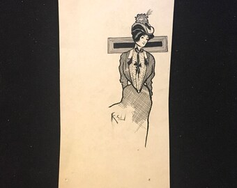 Ca. 1900 Original Ink Fashion Illustration Kate Cathcart New | Etsy