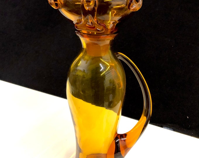 Rare Wayne Husted Blenko Amber Kitty Cat Decanter Mid Century Modern ...
