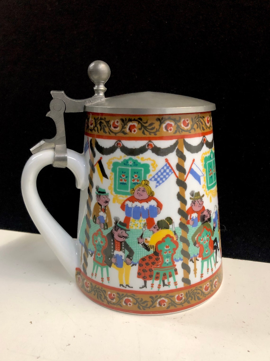 Elisabeth Liegl Vintage Ceramic Beer Stein With Pewter Lid Mid | Etsy