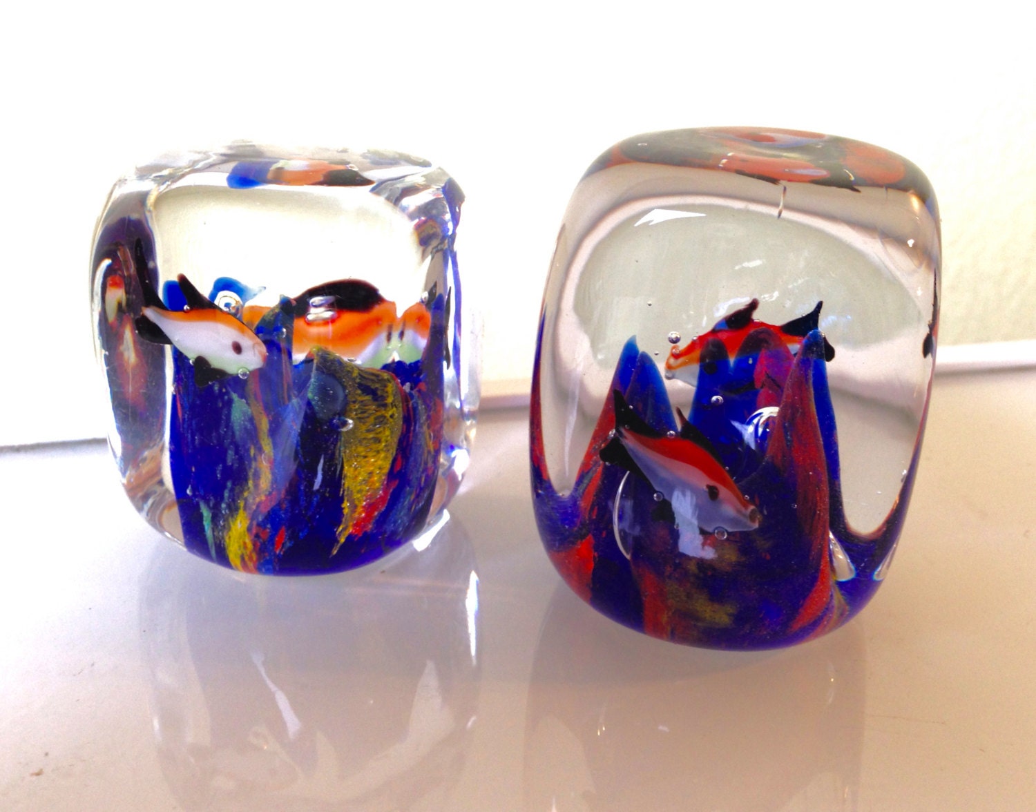 Pair of Square Art Glass Fish Paperweights | Etsy