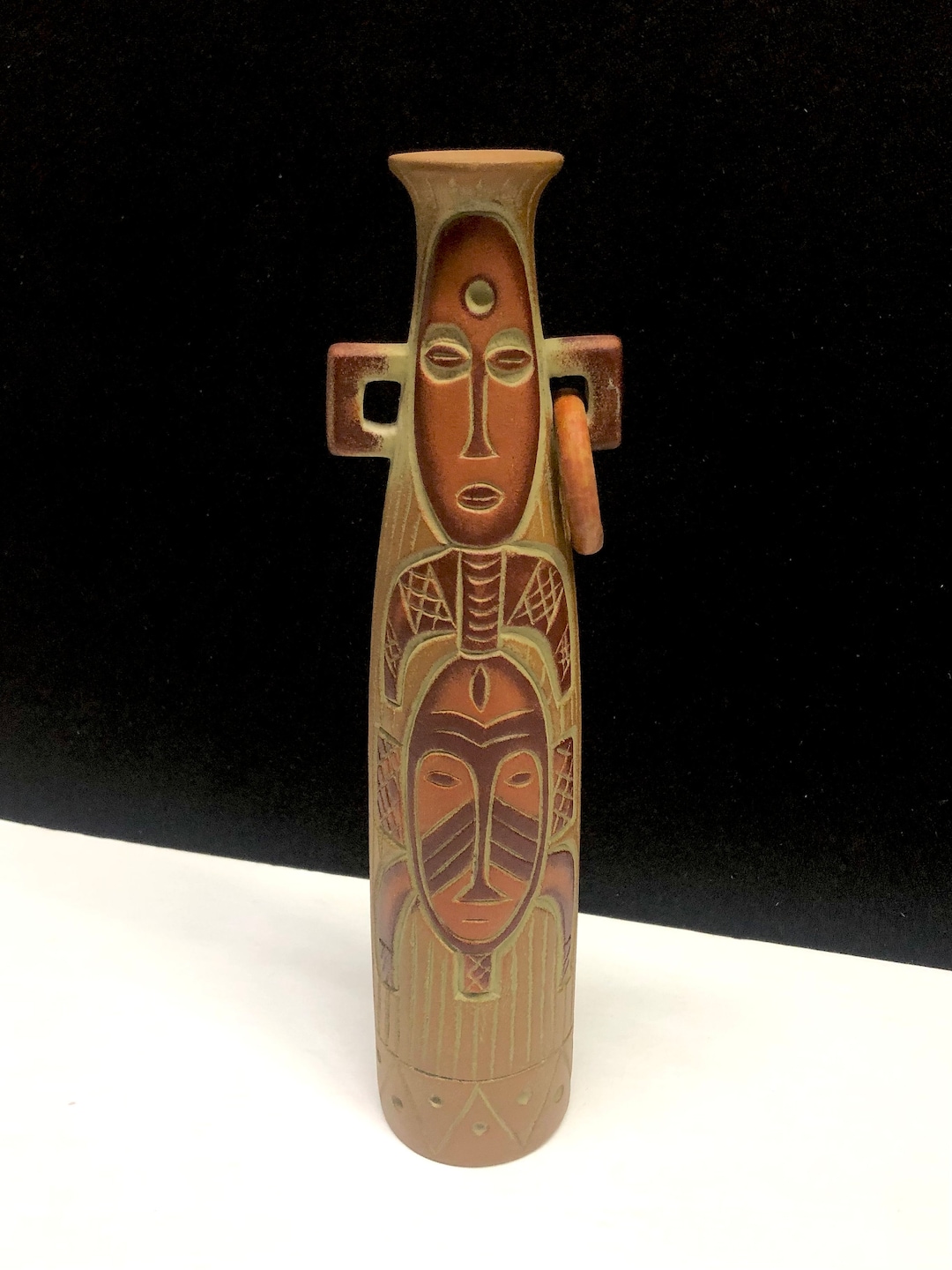 Japanese Mid Century Modern Tiki Kitsch African Mask Themed Vase 10.5”H ...