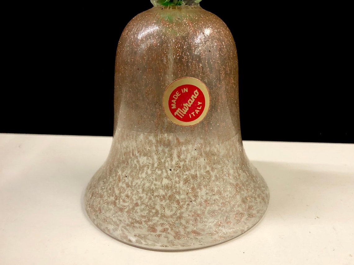 Murano Art Glass Bell Gold With Green Top With Label | Etsy
