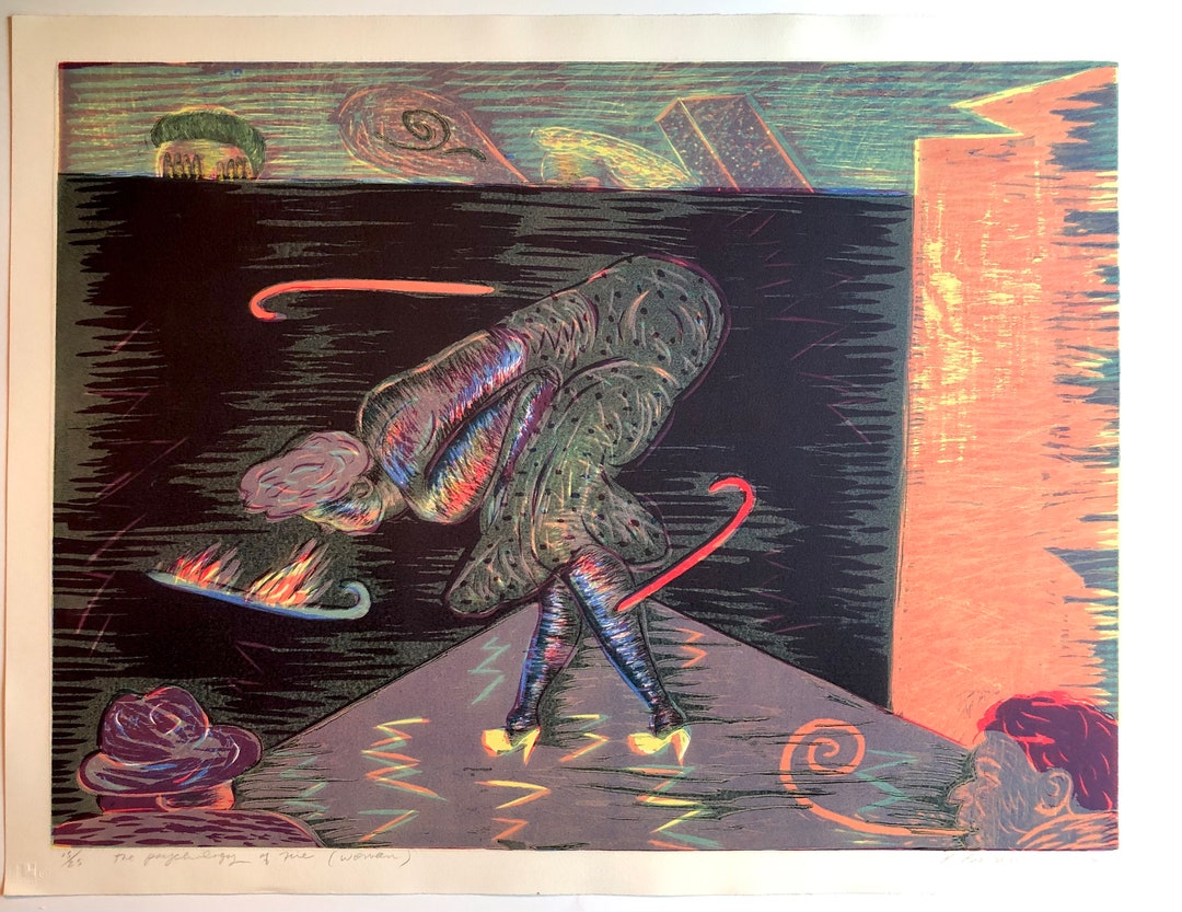 Phyllis Bramson - the Psychology of Fire (woman) 1984 Color Woodcut 15/ ...