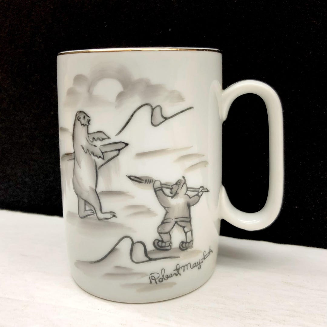 Robert Mayobak Alaskan Inuit Polar Bear Hunter Hand Painted Coffee Cup ...
