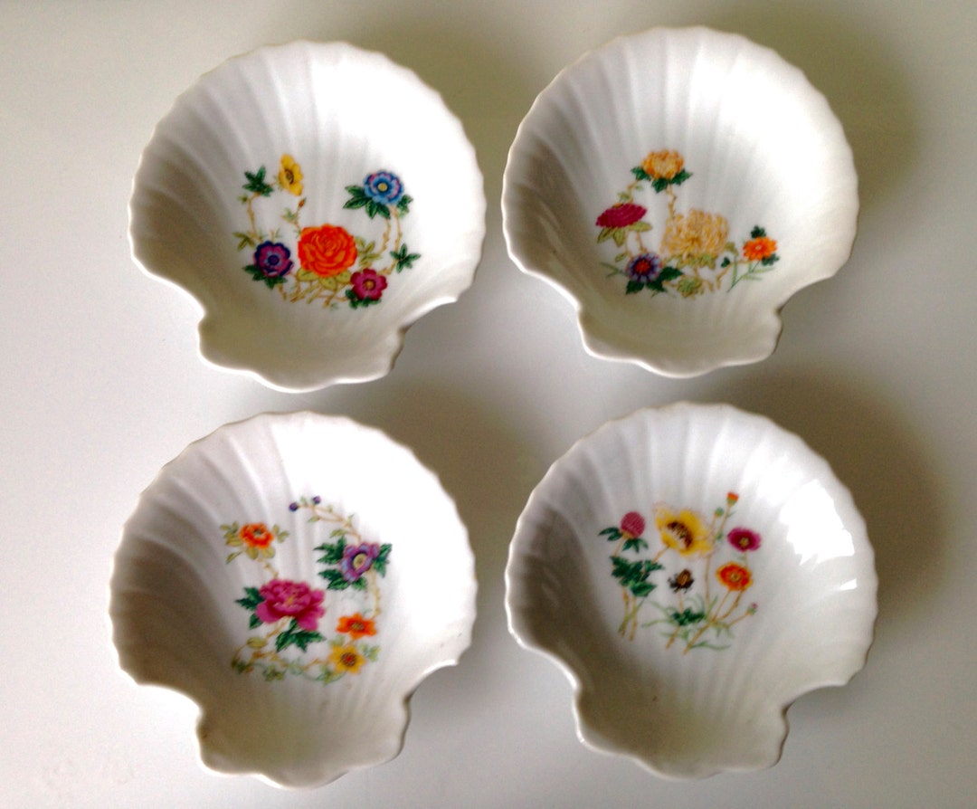 Four Ceramic Clamshell Nut Dishes With Wildflowers - Etsy