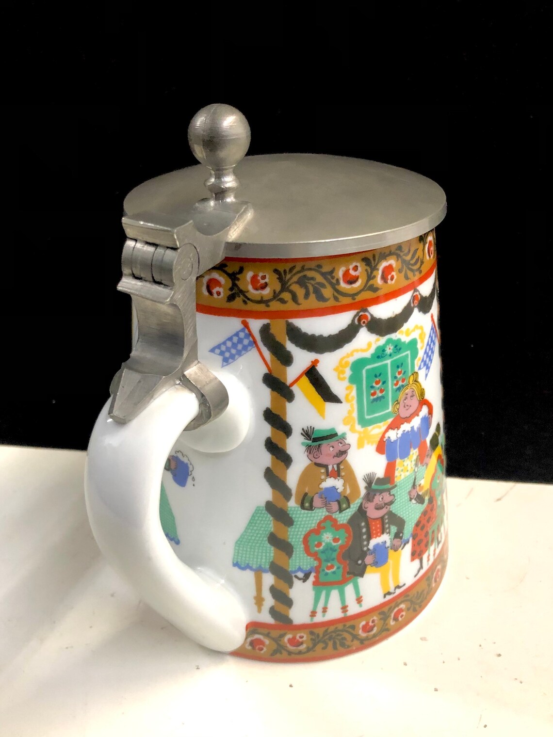 Elisabeth Liegl Vintage Ceramic Beer Stein With Pewter Lid Mid | Etsy