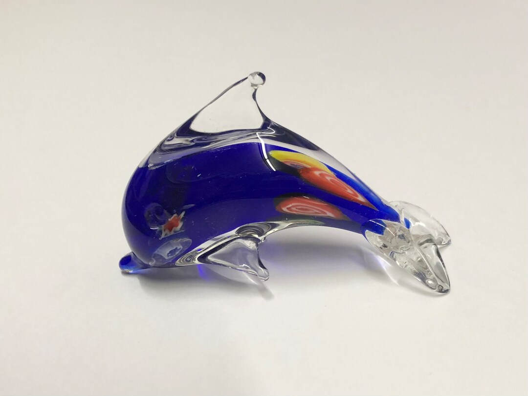 Leaping Blue Glass Dolphin Sculpture Figurine Millefiori - Etsy