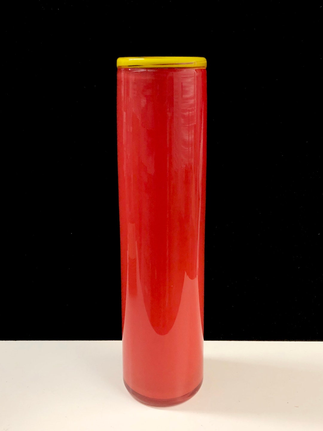 Paul Cunningham Art Glass Red Vase With Yellow Rim 14.25H 1992 Signed ...