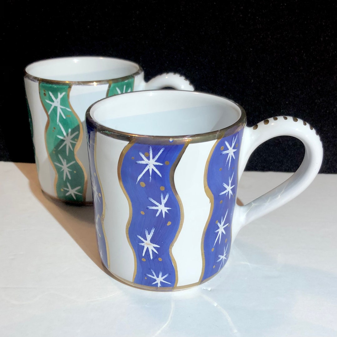 Pair of Sberna Deruta White Snowflake Coffee Mugs Italian Pottery - Etsy