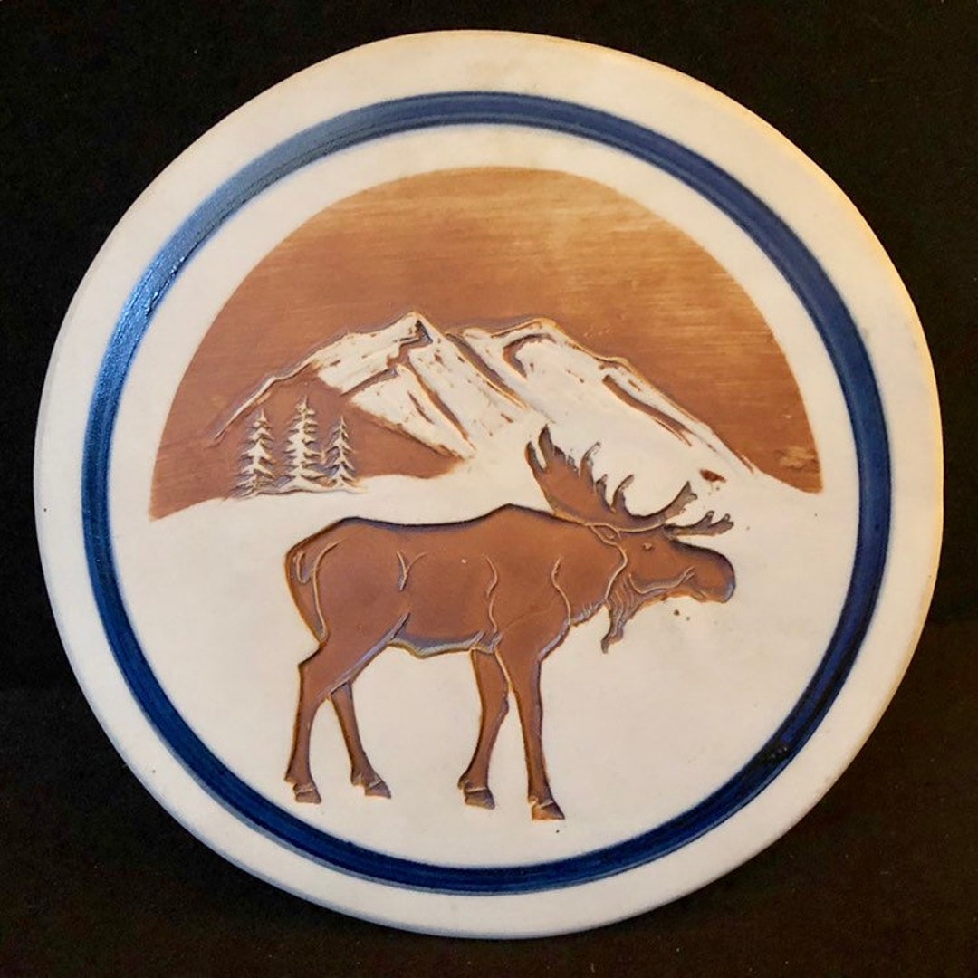 Etched Moose and Mountain Porcelain Tile Hidden Cove Pottery 8" - Etsy
