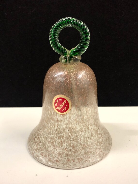 Murano Art Glass Bell Gold With Green Top With Label | Etsy