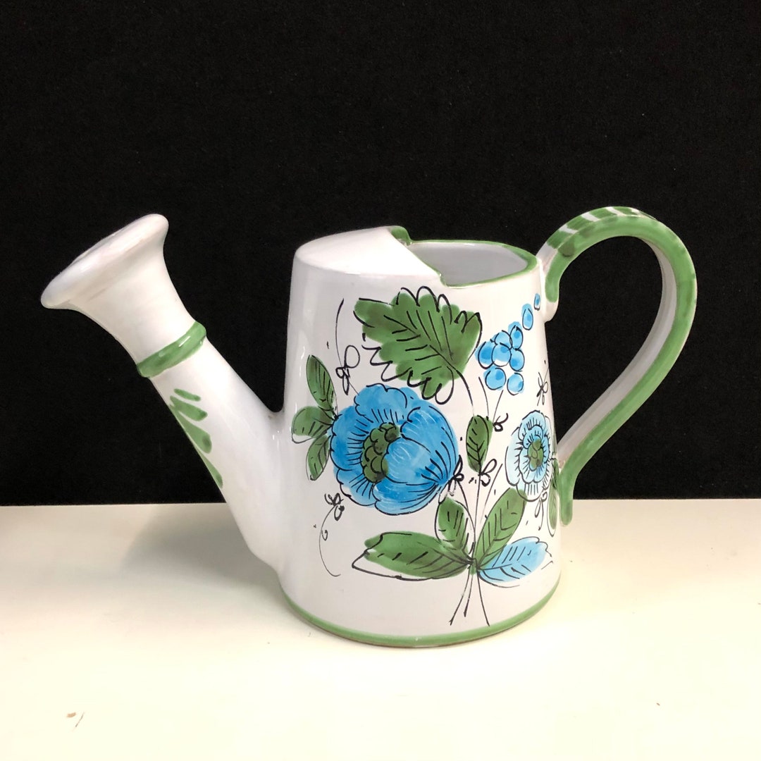 Charming Italian Ceramic Watering Can 6.5”H Mediterranean Faience ...