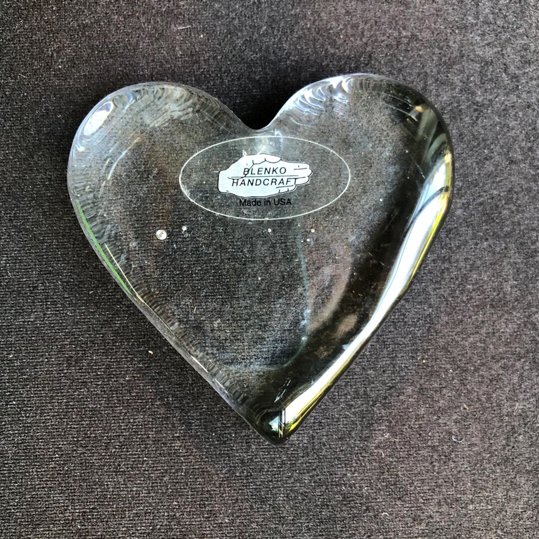 Blenko Glass Clear Heart Paperweight With Label - Etsy