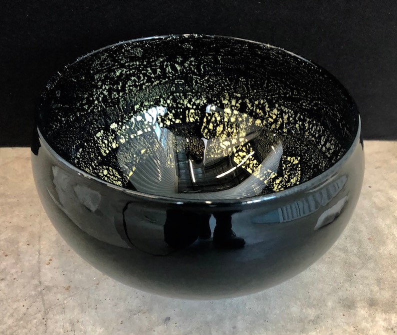 Michael Mortara Black and Gold Art Glass Bowl 1998 Hawaii 2400 - Etsy ...