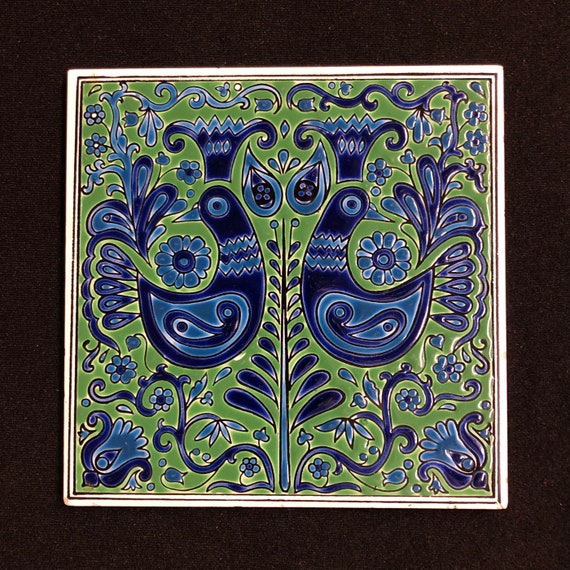 Nassos Blue Birds Paradissi Rodos-hellas Greek Ceramic Tile - Etsy
