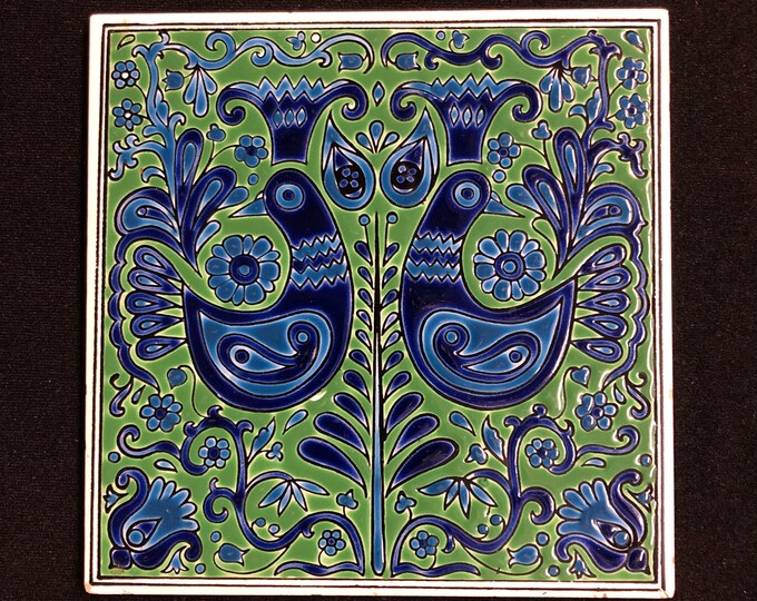 Nassos Blue Birds Paradissi Rodos-hellas Greek Ceramic Tile Mid Century Modern - Etsy