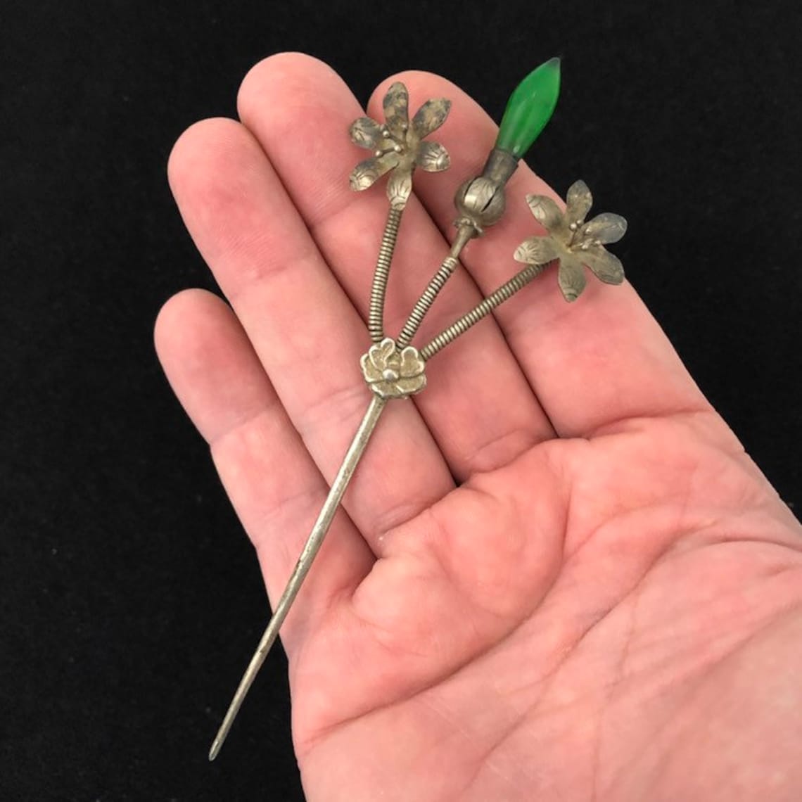 Vintage Chinese Green Jadeite Jade Hairpin With Coiled Spring - Etsy