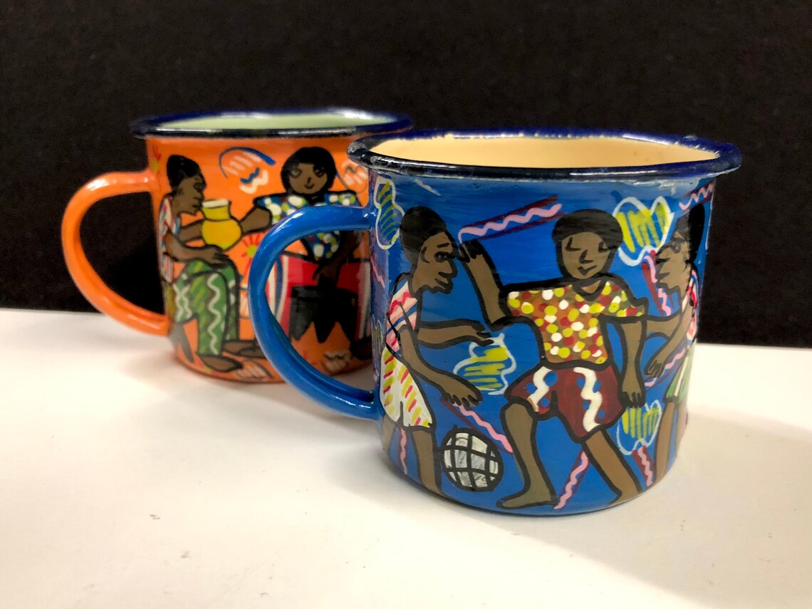 Pair of Hand Painted African Folk Art Tin Cups Signed Tendai - Etsy