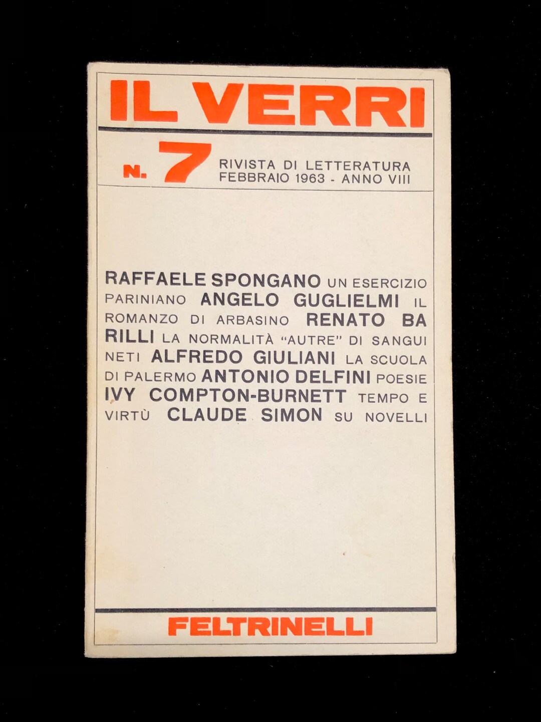 Il Verri No. 7 February 1963 Feltrinelli Italian Literature Magazine - Etsy