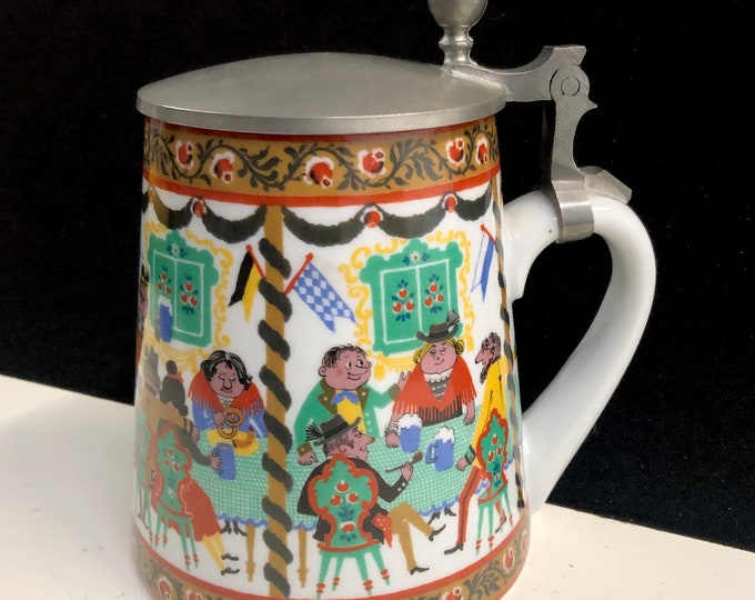 Elisabeth Liegl Vintage Ceramic Beer Stein With Pewter Lid Mid Century ...
