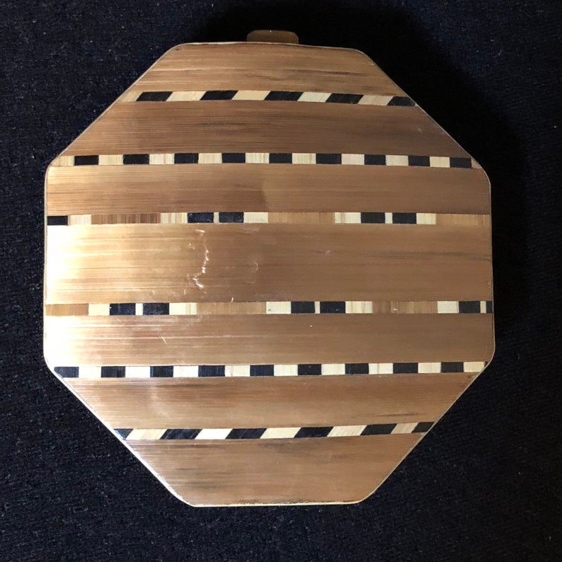 Vintage Octagonal Basket Weave Wood and Bamboo Compact Inlaid - Etsy
