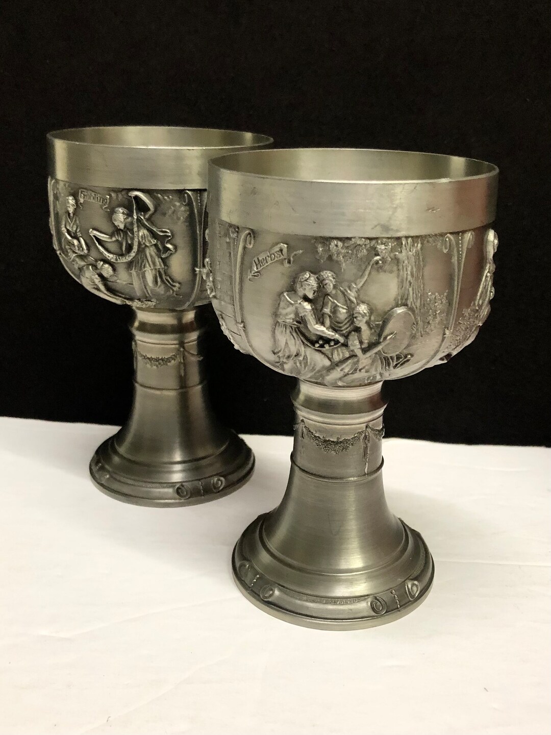 Pair of SKS German Pewter Four Seasons Goblets in Original Box - Etsy