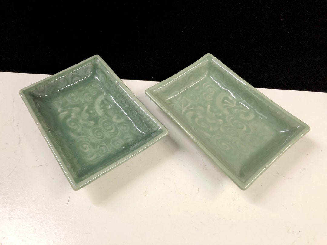 Pair of Antique Japanese Sanda Celadon Dishes 19thc Meiji Era Free ...