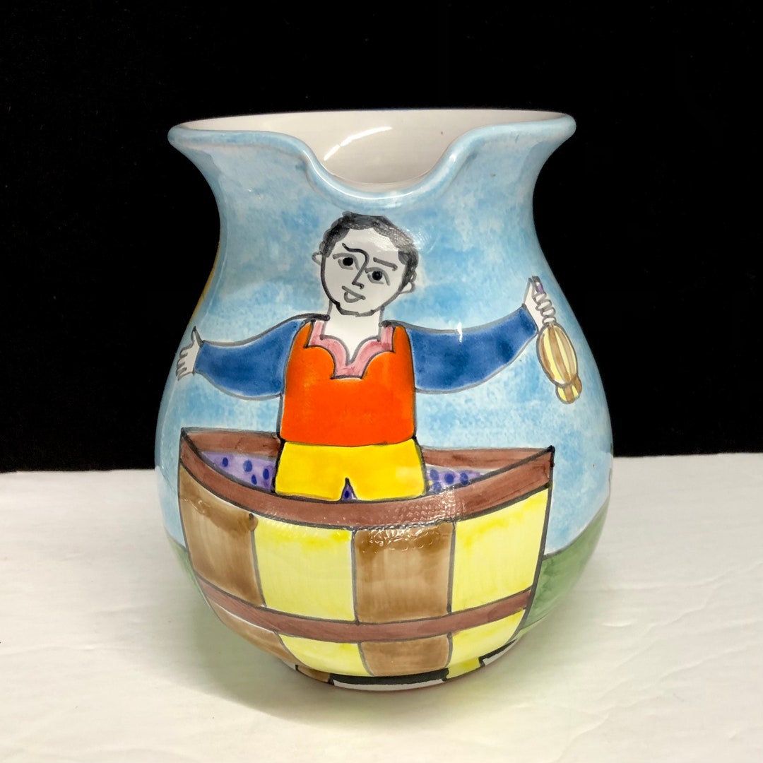 Nino Parrucca Wine Pitcher Italian Hand Painted Pottery - Etsy