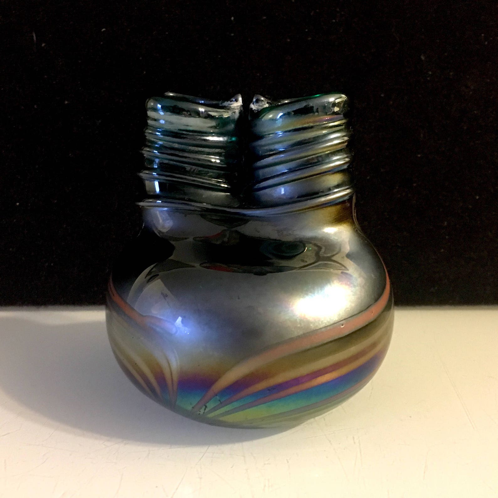 MSH Iridescent Feathered Art Glass Wedding Vase 1981 - Etsy