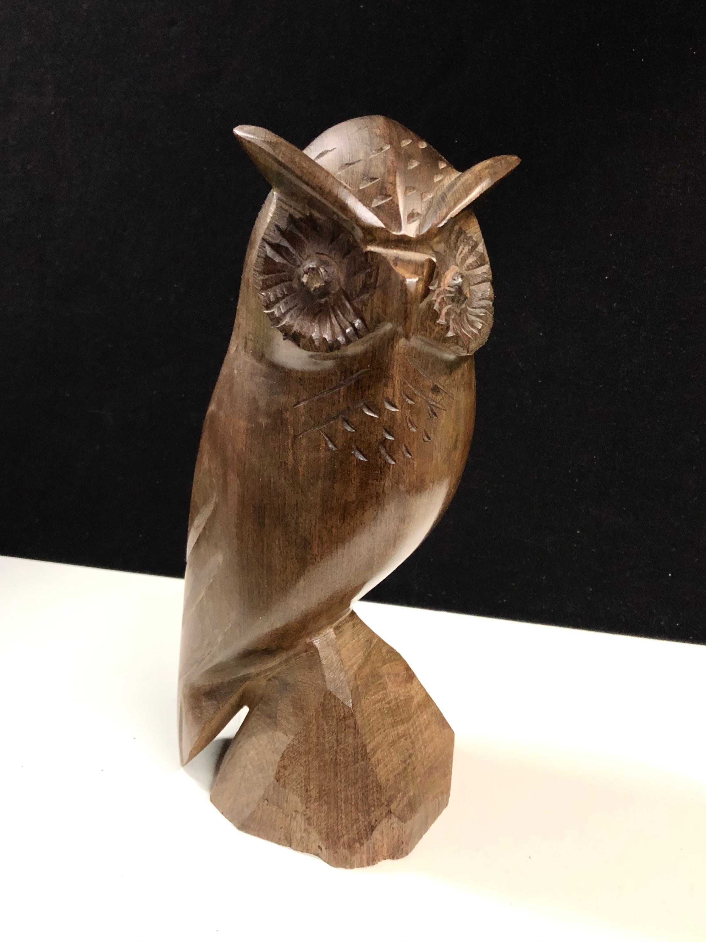 Art Objects Mid Century Modern Carved Dark Wood Owl Sculpture Handmade ...