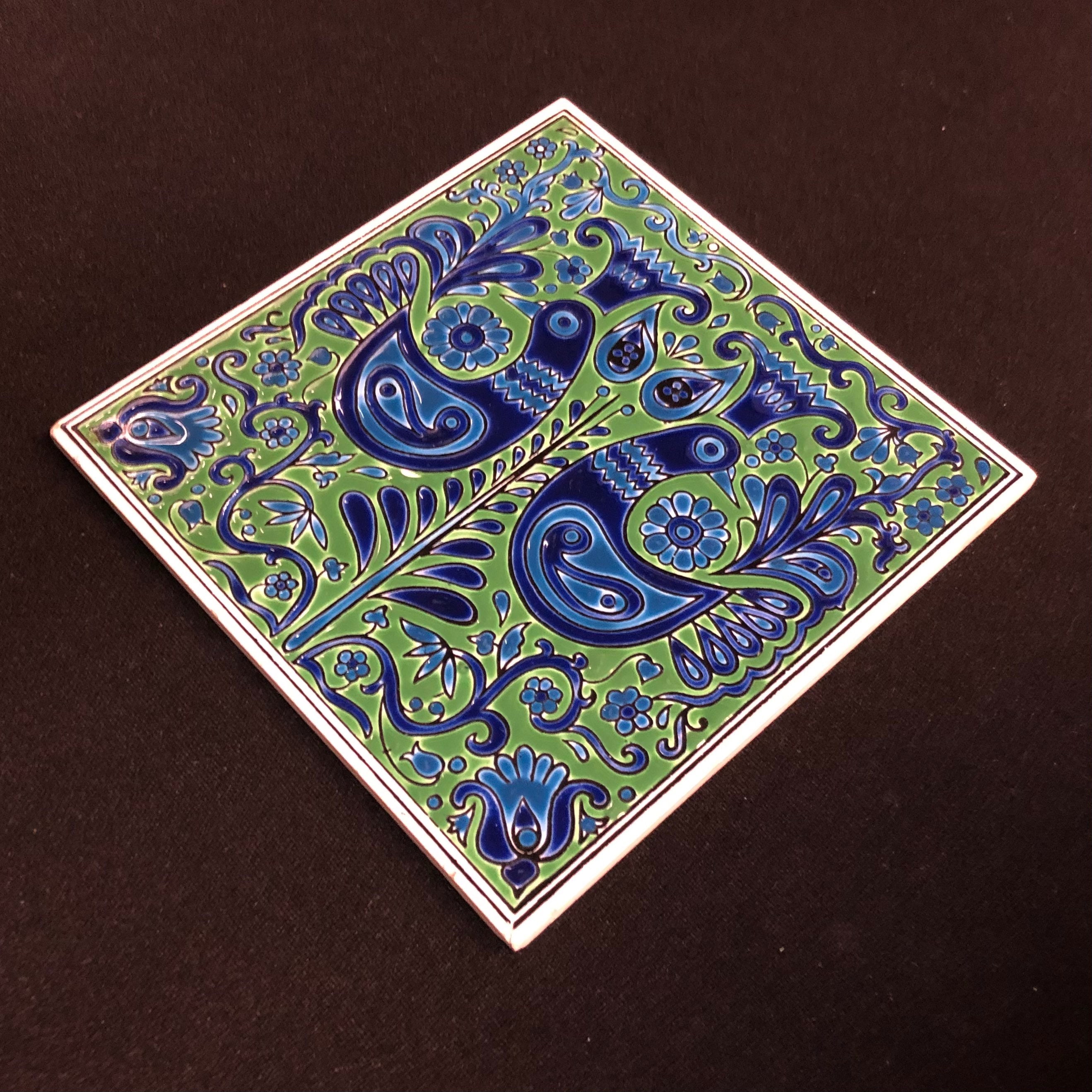 Nassos Blue Birds Paradissi Rodos-hellas Greek Ceramic Tile - Etsy