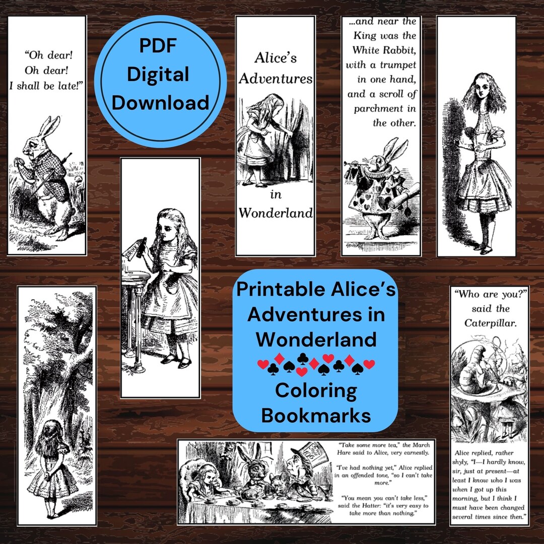 Printable Alice in Wonderland Coloring Bookmarks, Classic Book Cover ...