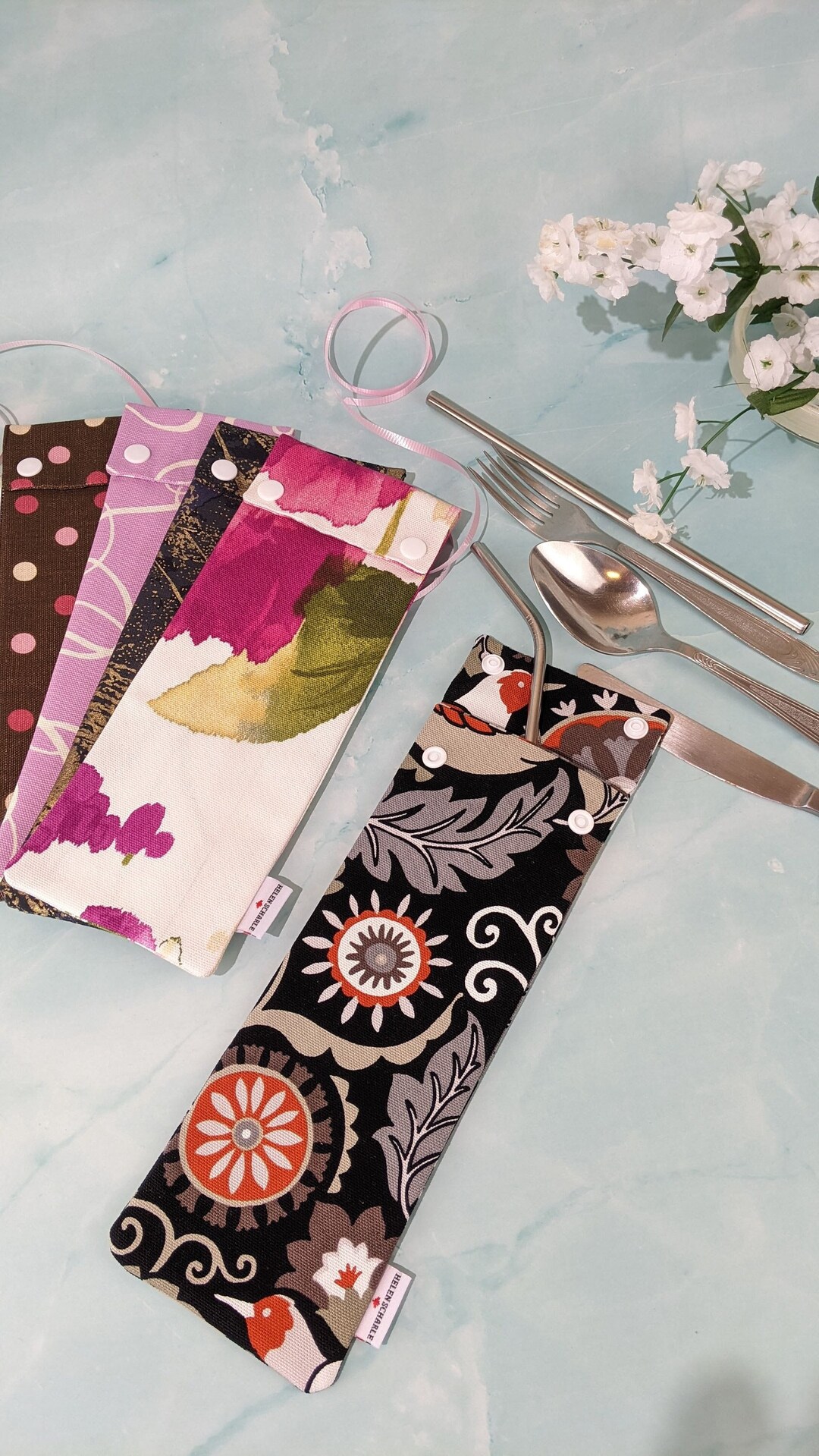 Boho Utensils Pouch Straws Bag Sustainable Cutlery Case Cutlery Pouch ...