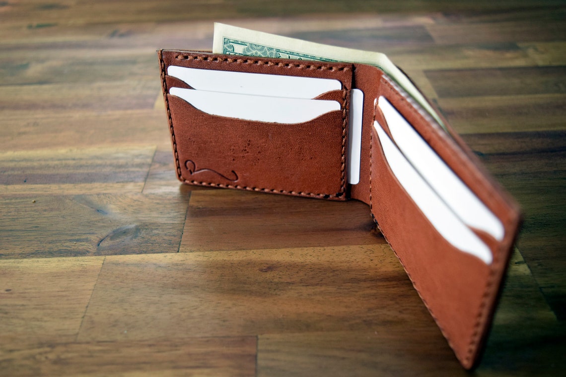 A Slim Kangaroo Leather Wallet With Under Pockets in Cognac. | Etsy