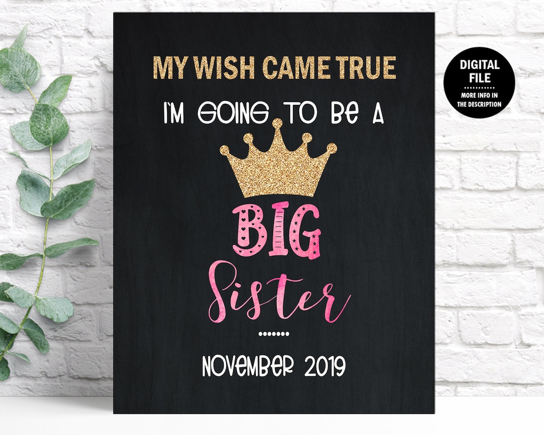 Princess Crown Big Sister Chalkboard Sign Printable, Pregnancy ...