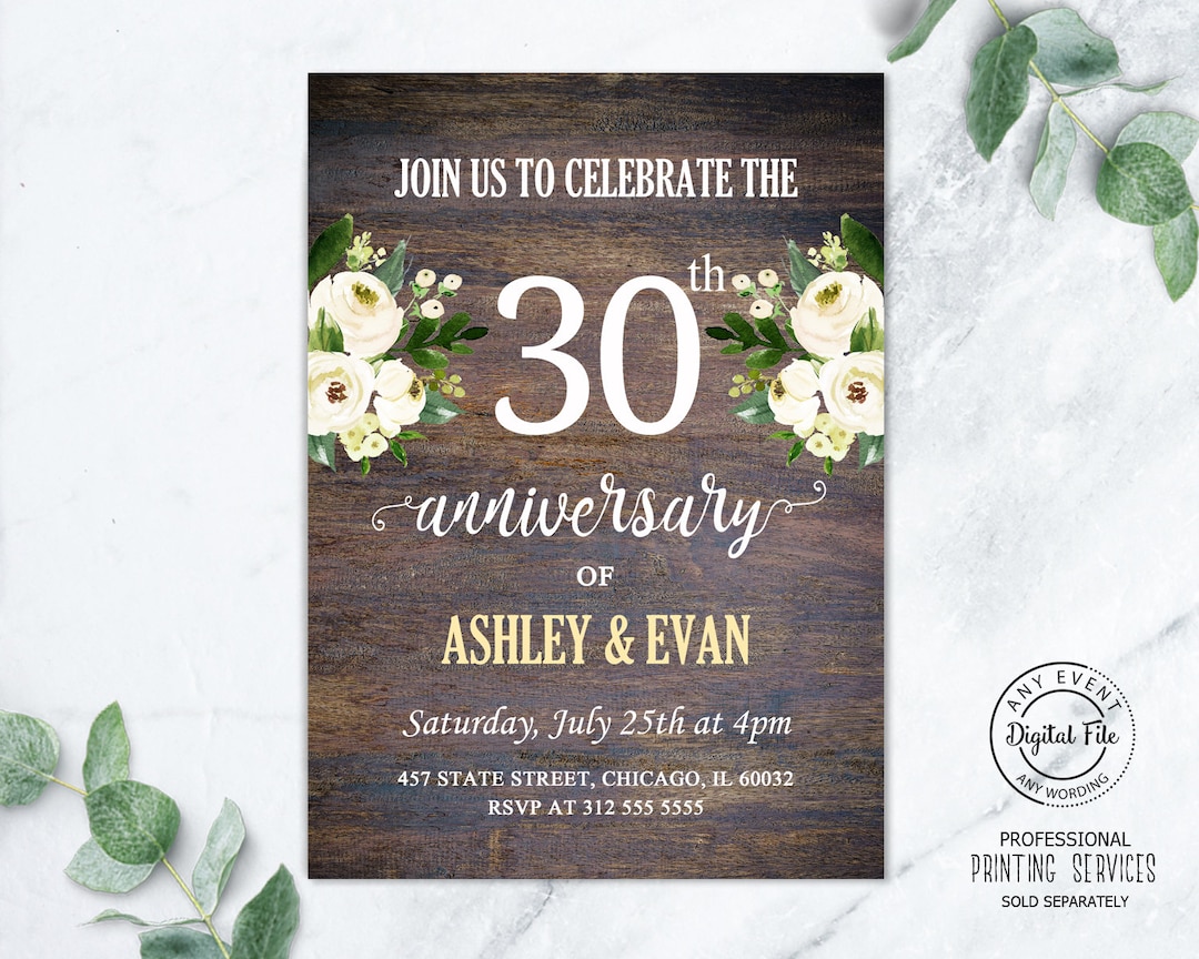 30th Anniversary Invitation, Wedding Anniversary Printable Invite ...