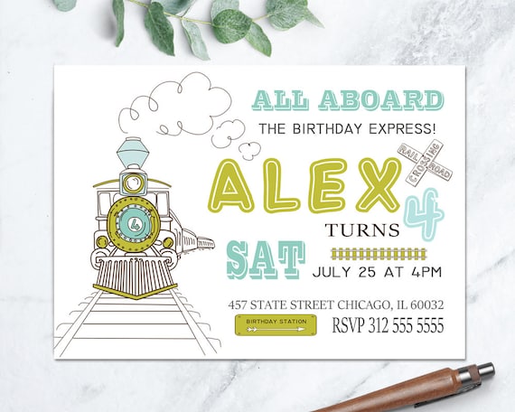 Vintage Train Invitation, Train Birthday Invite, Printable Train ...