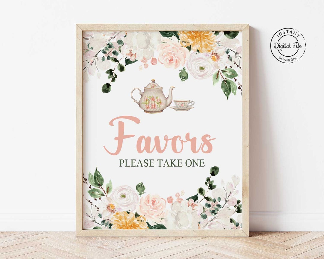 Tea Party Bridal Shower Favors Sign, Floral Bridal Tea Party Decor, Tea ...