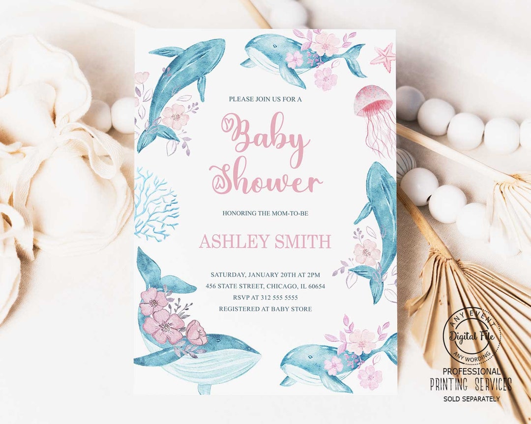 Under the Sea Baby Shower Invitation, Ocean Girl Baby Shower Pink Whale ...