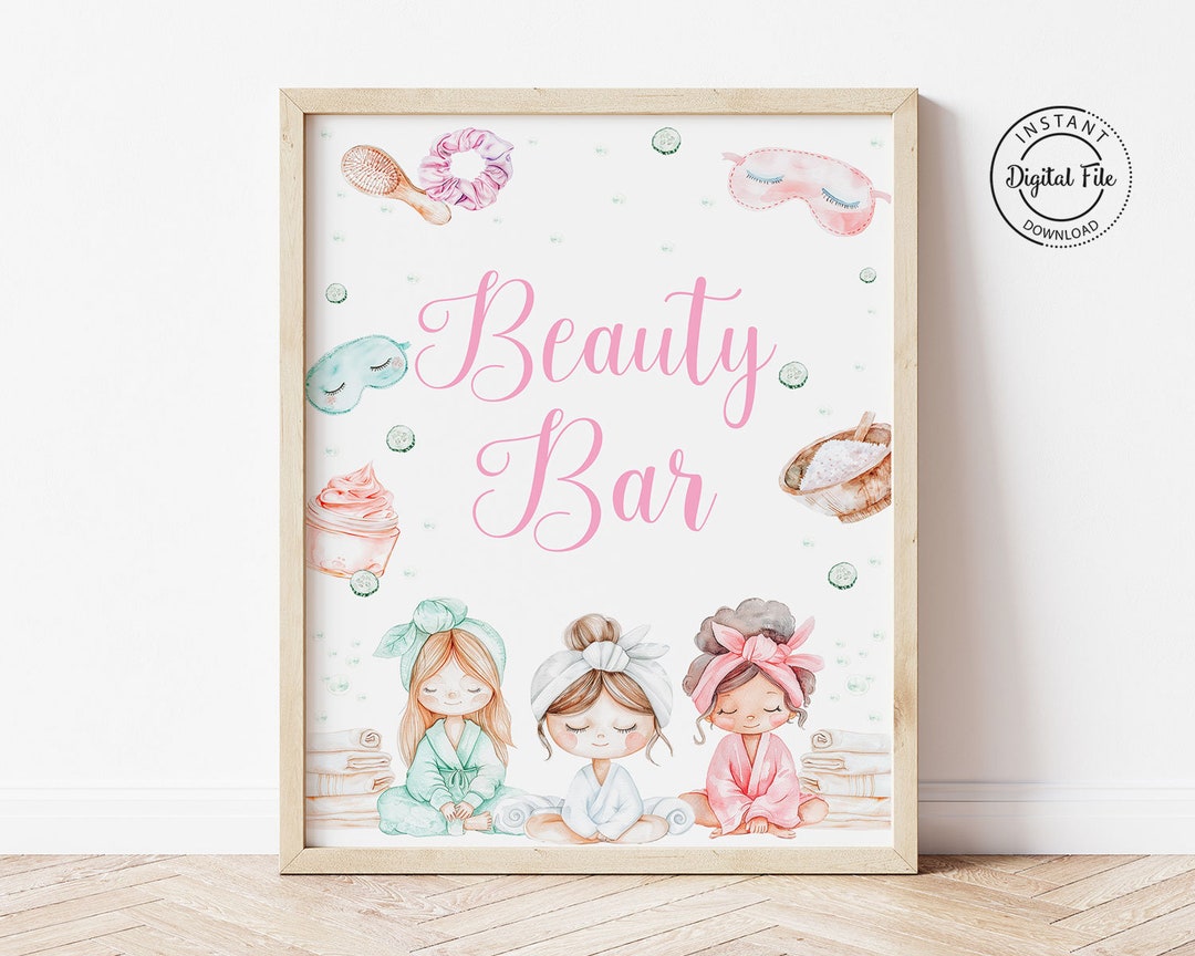 Beauty Bar Sign, Girl Spa Party Birthday Sign, Sleepover Table Decor ...