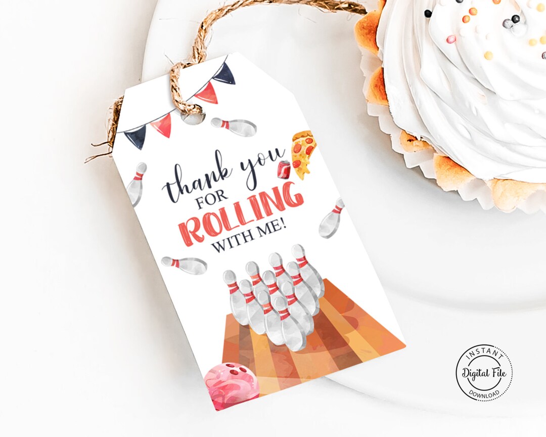 Bowling Birthday Thank You Tag, Strike up Some Fun Favors Tags, Boy ...