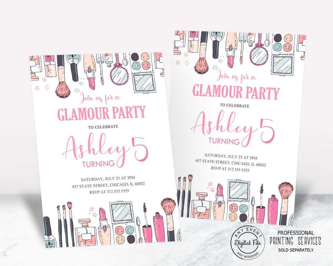 Makeup Birthday Invitation Printable, Girl Slumber Party Invite ...