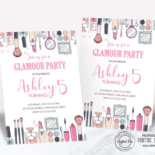 Editable Makeup Invitation Makeover Birthday Party Glamour | Etsy