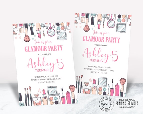 Makeup Birthday Invitation Printable, Girl Slumber Party Invite ...