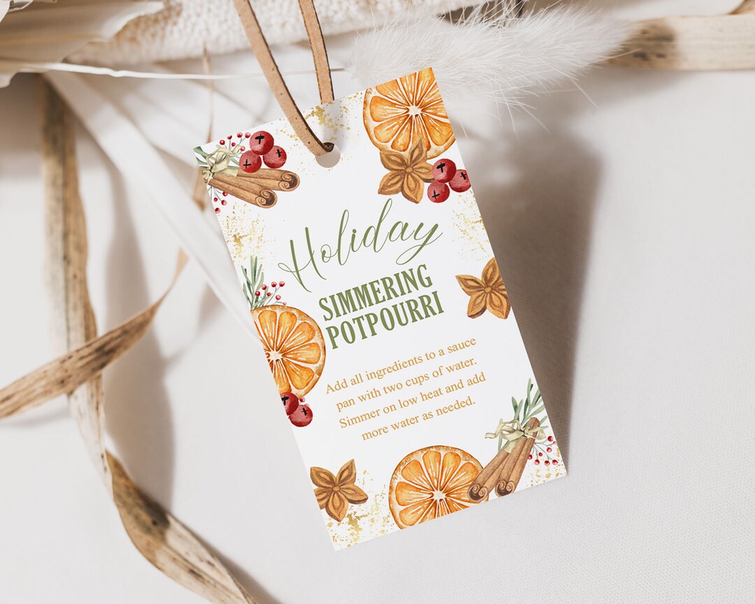 Printable Holiday Simmering Potpourri Christmas Gift Tag, Neighbor ...
