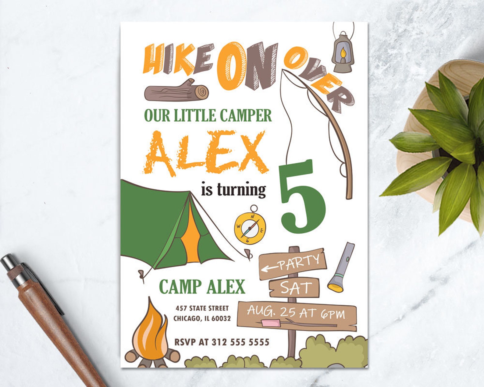 Printable Camping Birthday Invitation Campfire Tent Party | Etsy
