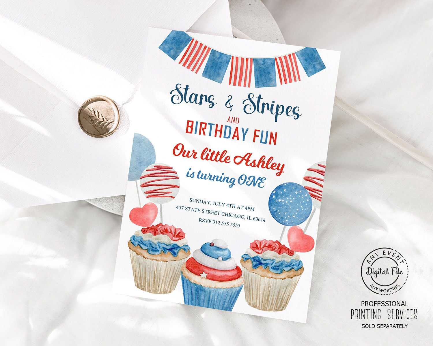 Patriotic First Birthday Invitation, Memorial Day Birthday Invite, 4th ...